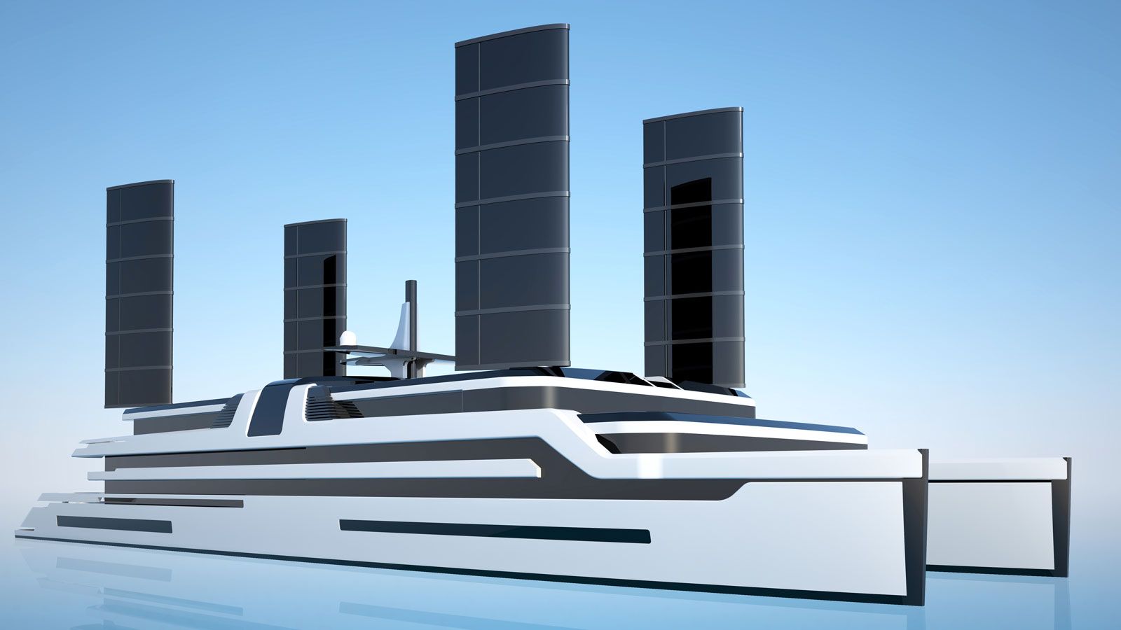 Beiderbeck unveils 105m sail-assisted hybrid catamaran